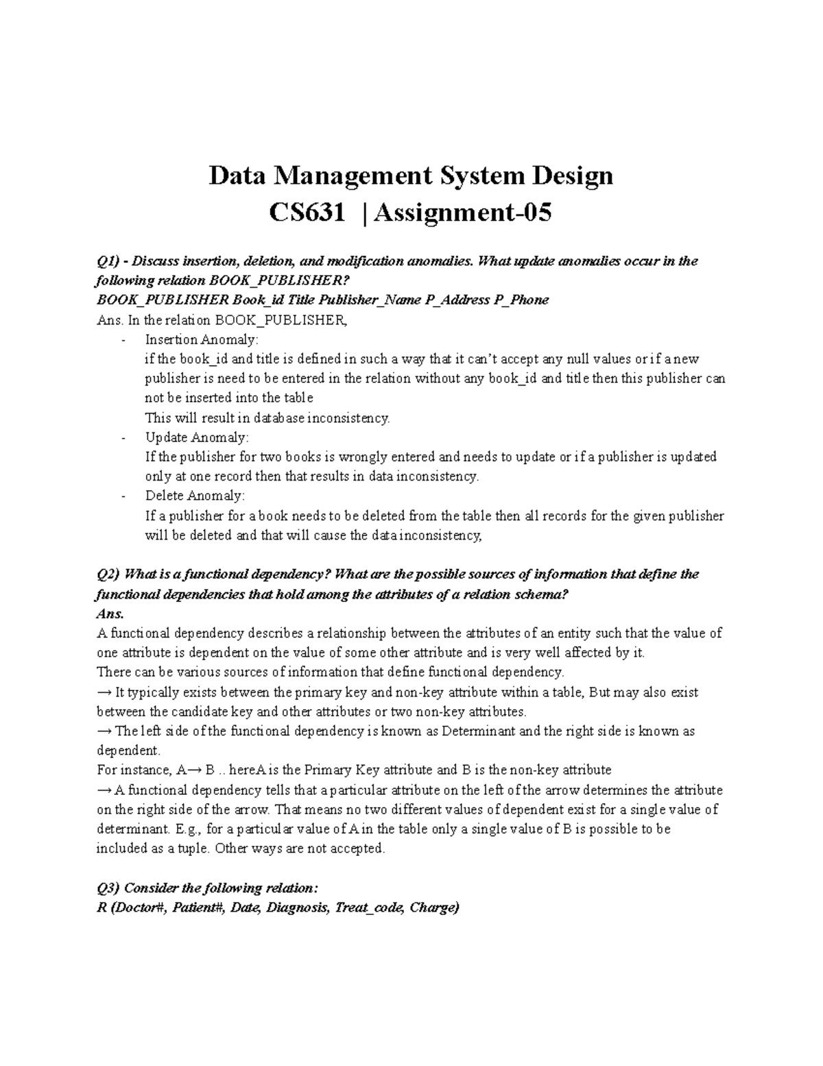 Data Management System Design CS631 - Anomalies Functional Dependency Normalization - Studocu