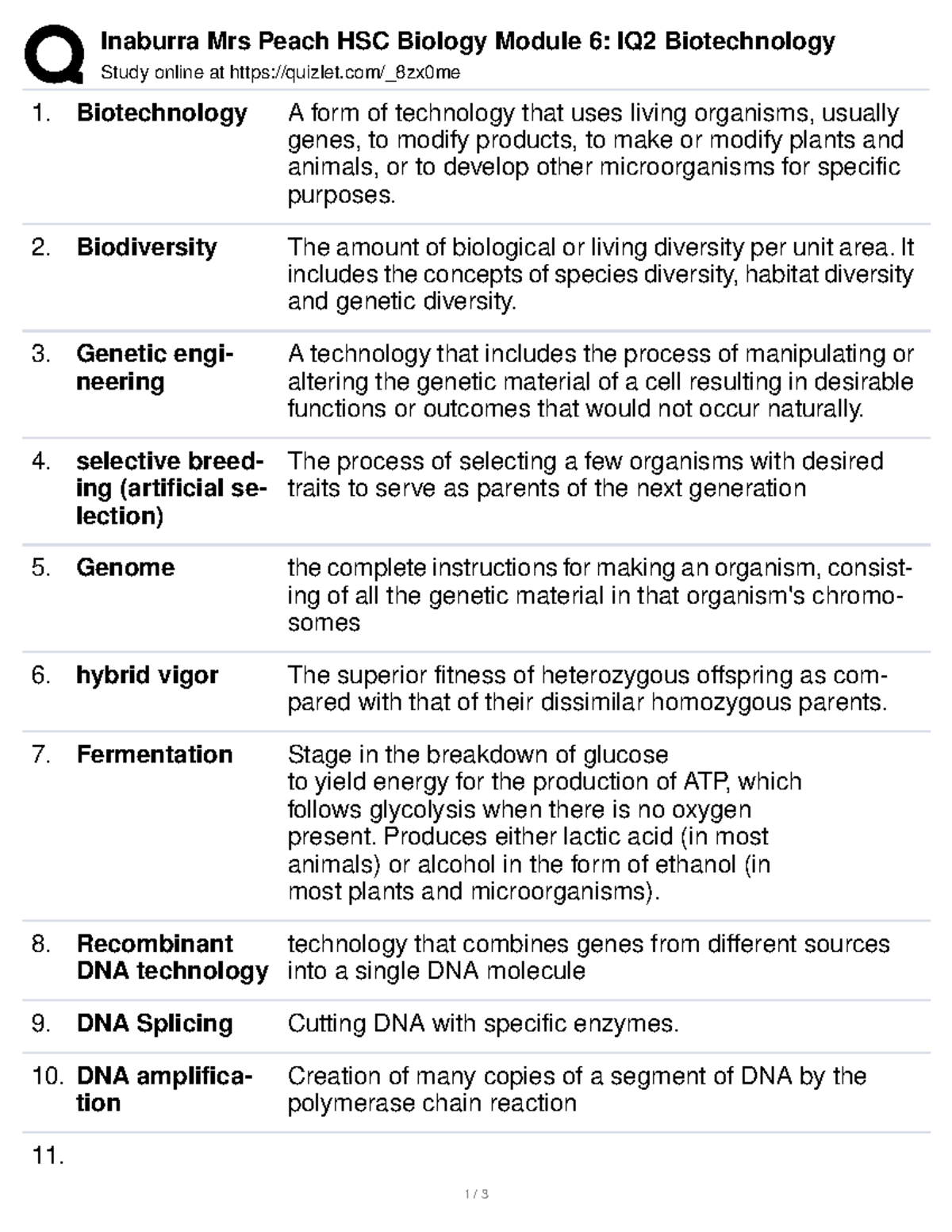 Biology - MOD 6 INQ 2 - Flash cards/ glossary - Inaburra Mrs Peach HSC ...