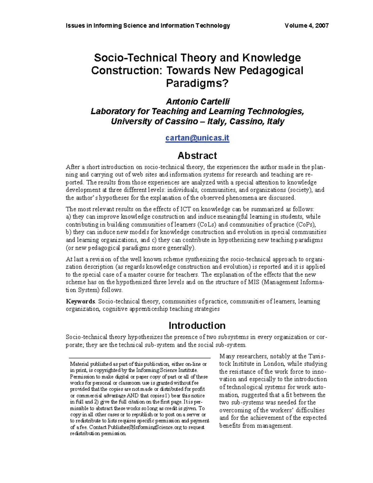 Socio-Technical Theory and Knowledge - Issues in Informing Science and ...