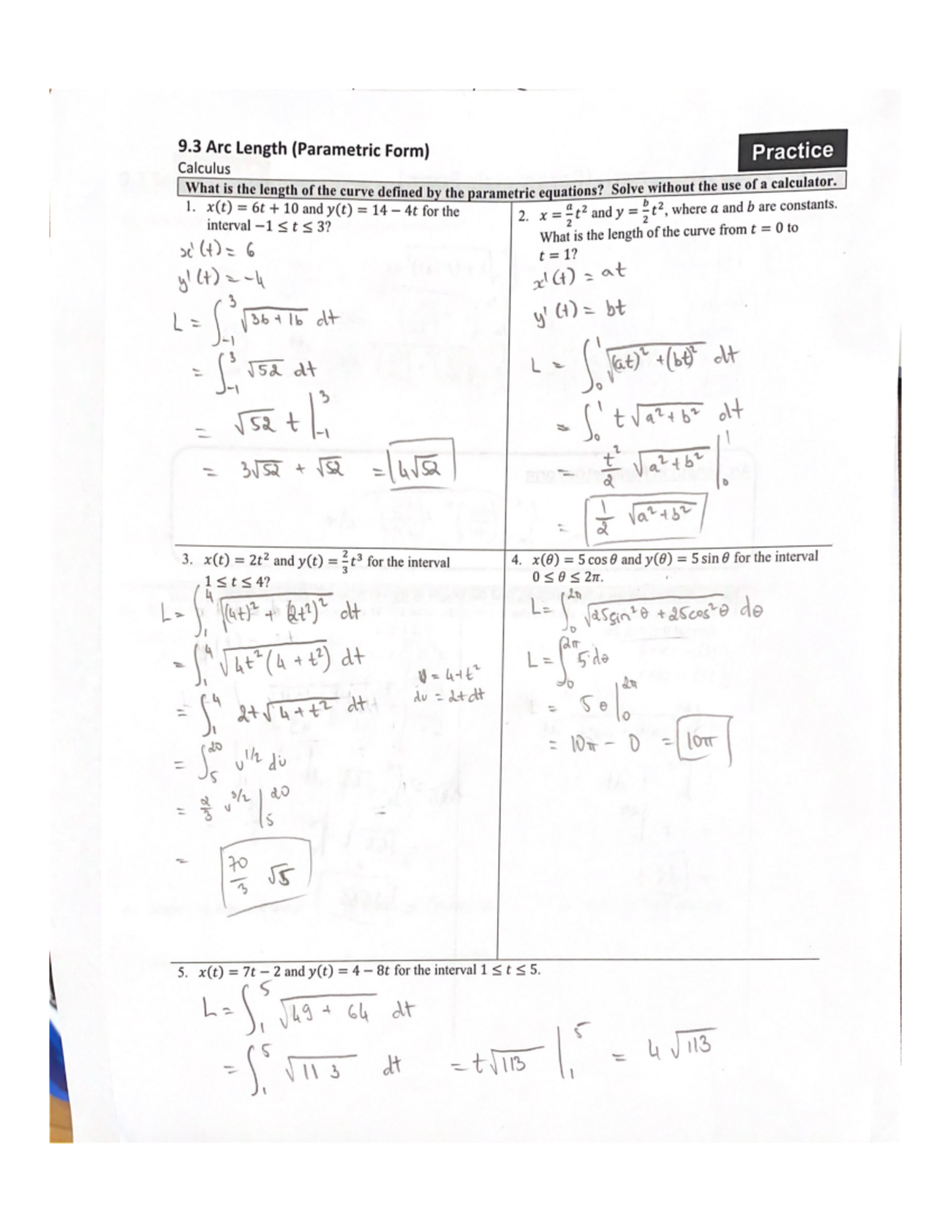 9.3 Arc Length (Parametric Form) - Studocu