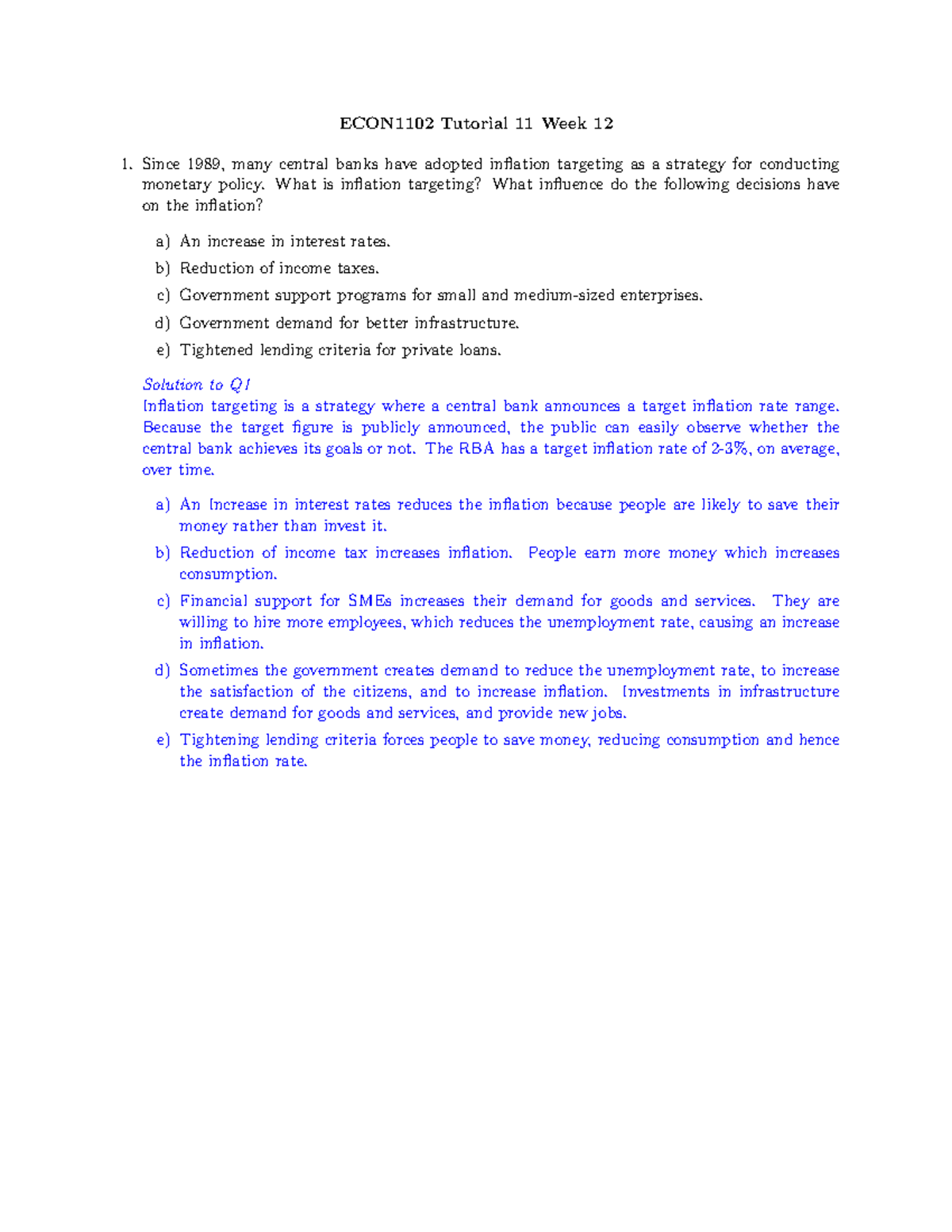 Tutorial 11 ECON1102 sol - ECON1102 Tutorial 11 Week 12 Since 1989 ...