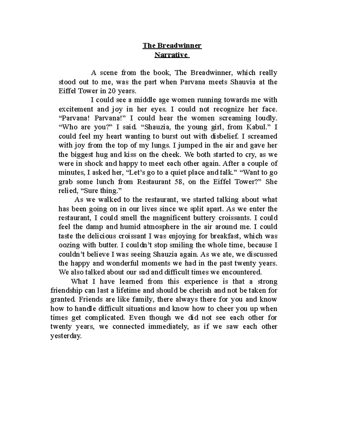 The Breadwinner - Yes - The Breadwinner Narrative A scene from the book ...