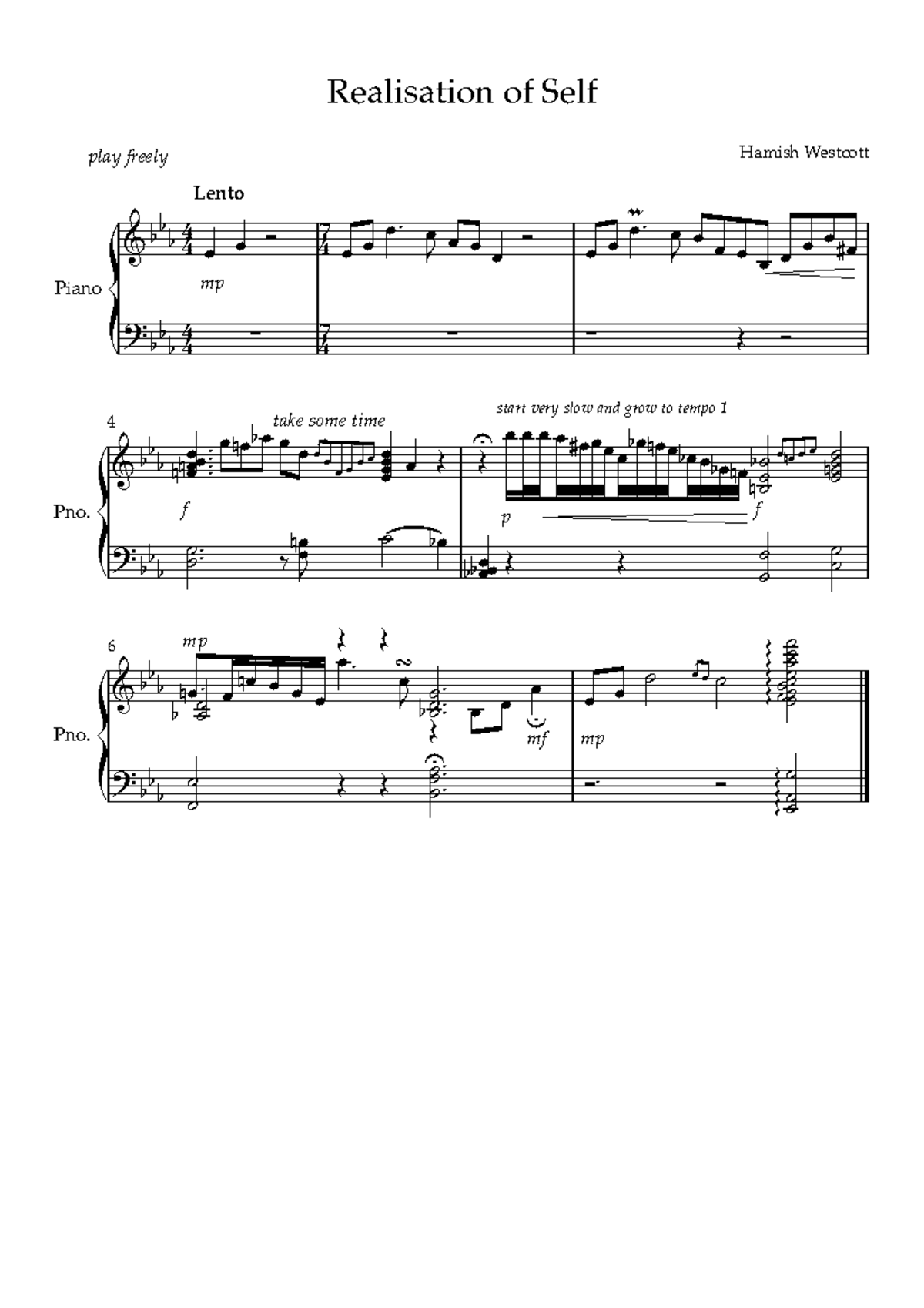 Self Realisation - Full Score - { { { Piano play freely mp Lento Pno. f ...