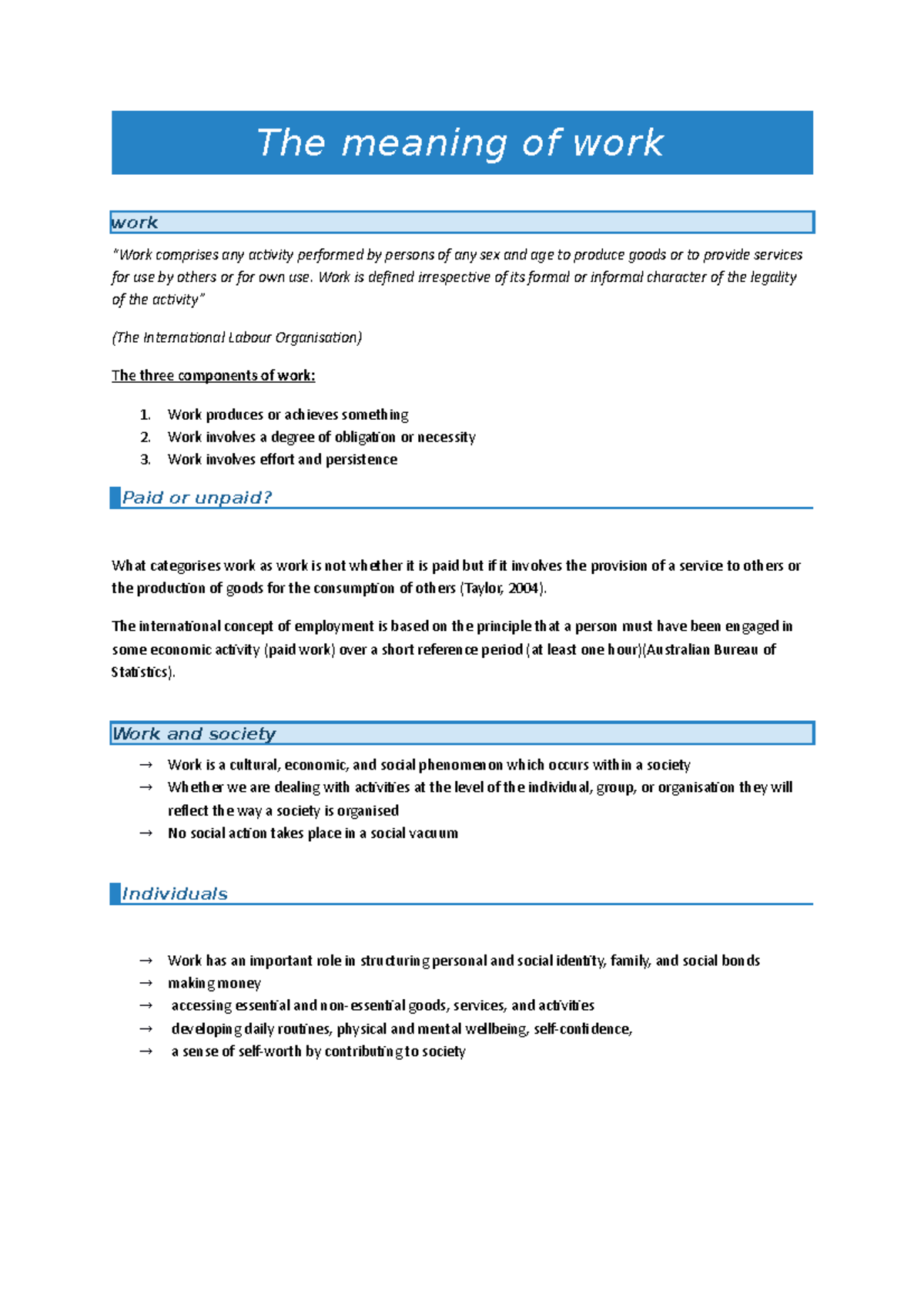 The meaning of work, lecture 1 - The meaning of work work “Work ...