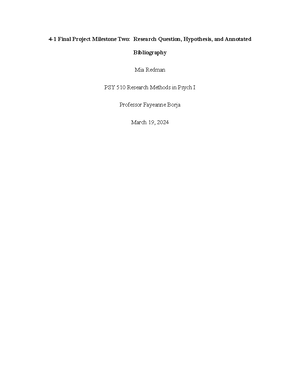 PSY 491 7-2 Module Seven Journal - Mia Redman PSY 491 Psychology and ...