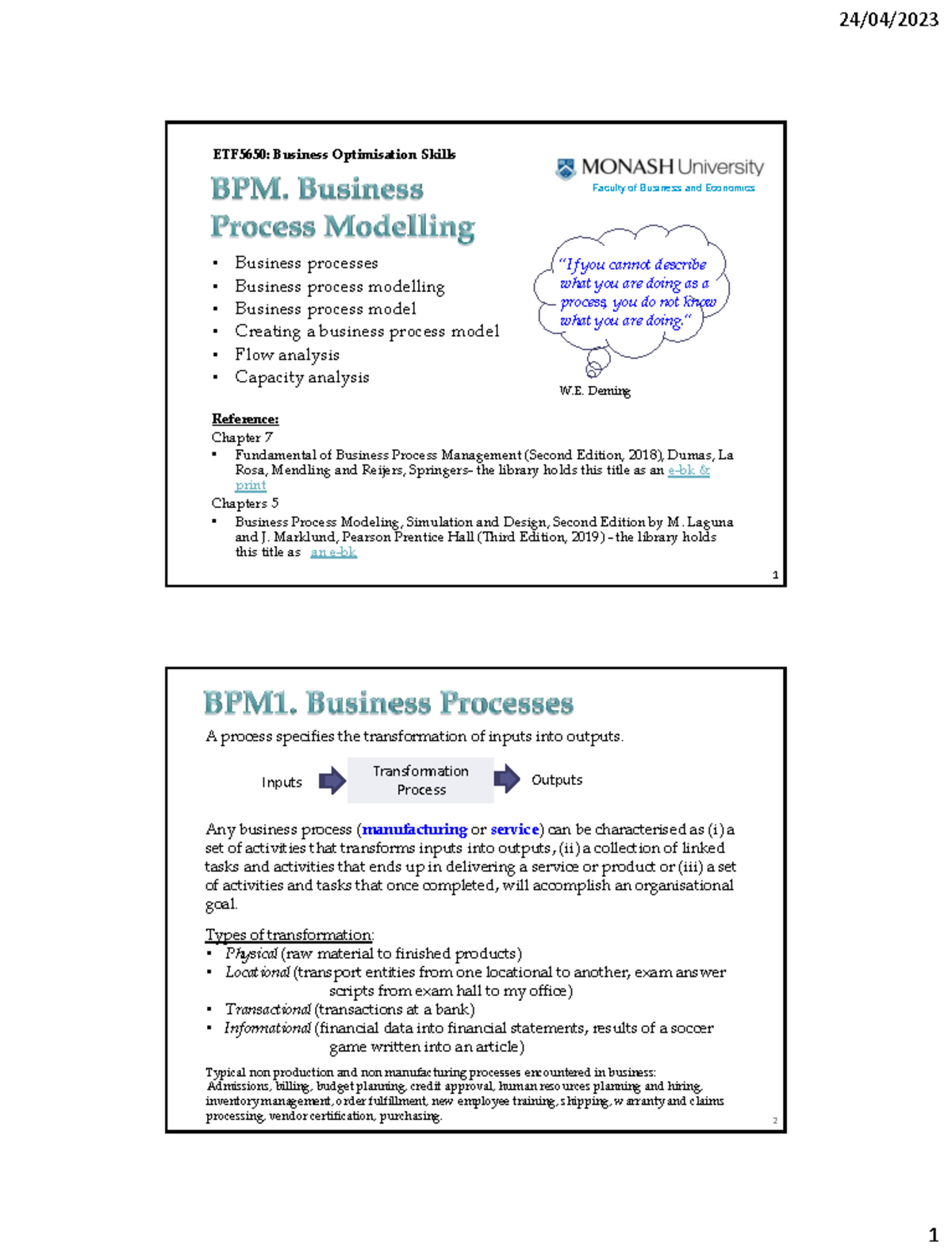 Business Process Modelling (2023) - Business processes Business process ...
