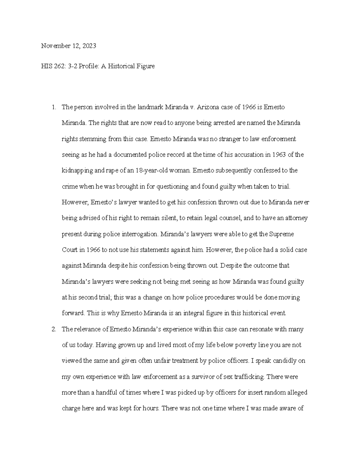 3-2 Profile - 3-2 Assignment - November 12, 2023 HIS 262: 3-2 Profile: A Historical Figure 1 ...