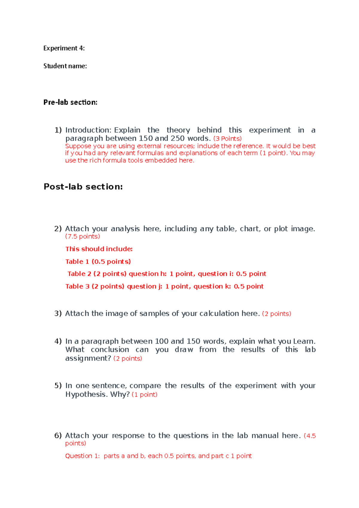 Report 4 - Experiment 4: Student name: Pre-lab section: 1) Introduction: Explain the theory ...