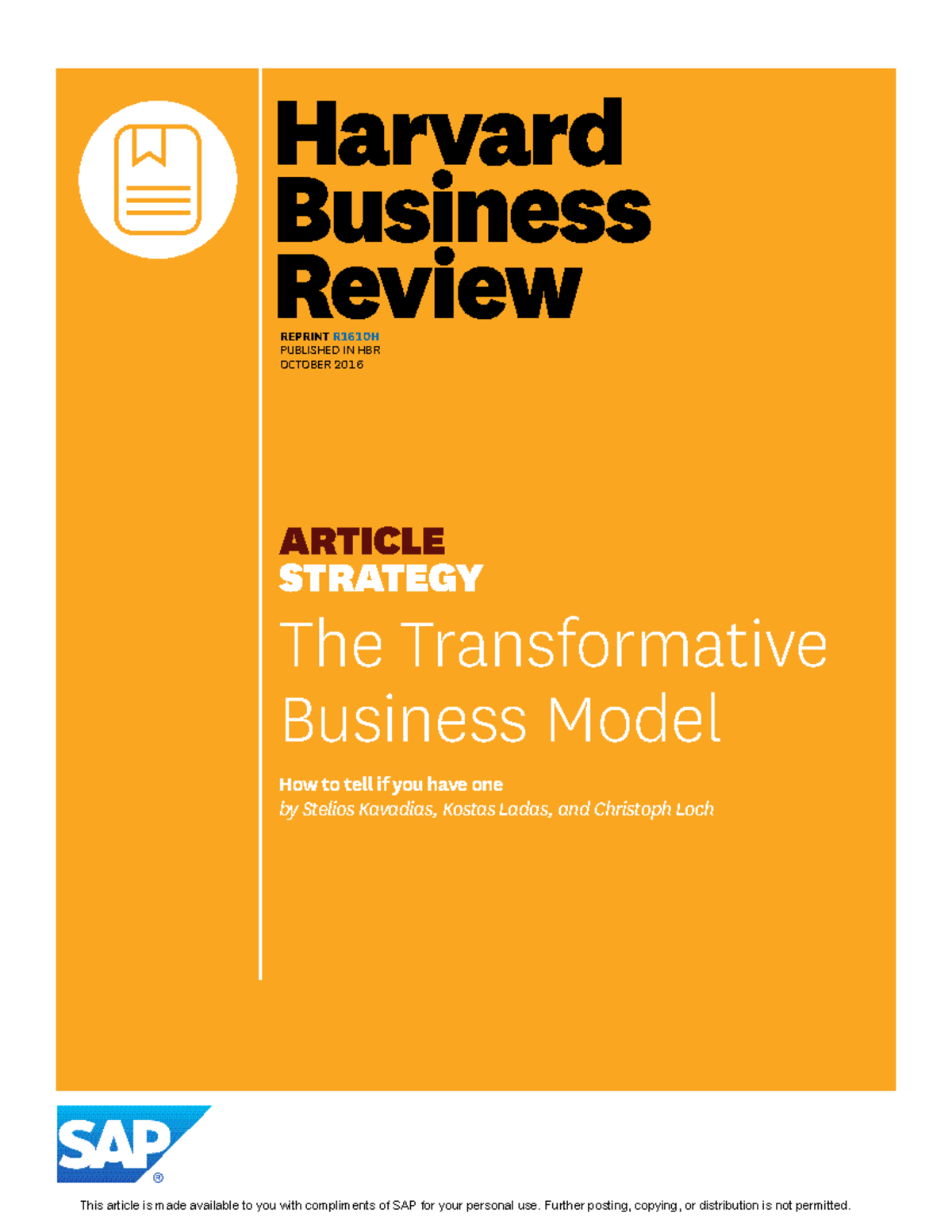 Article Strategy The Transformative Business Model - REPRINT R1610H ...