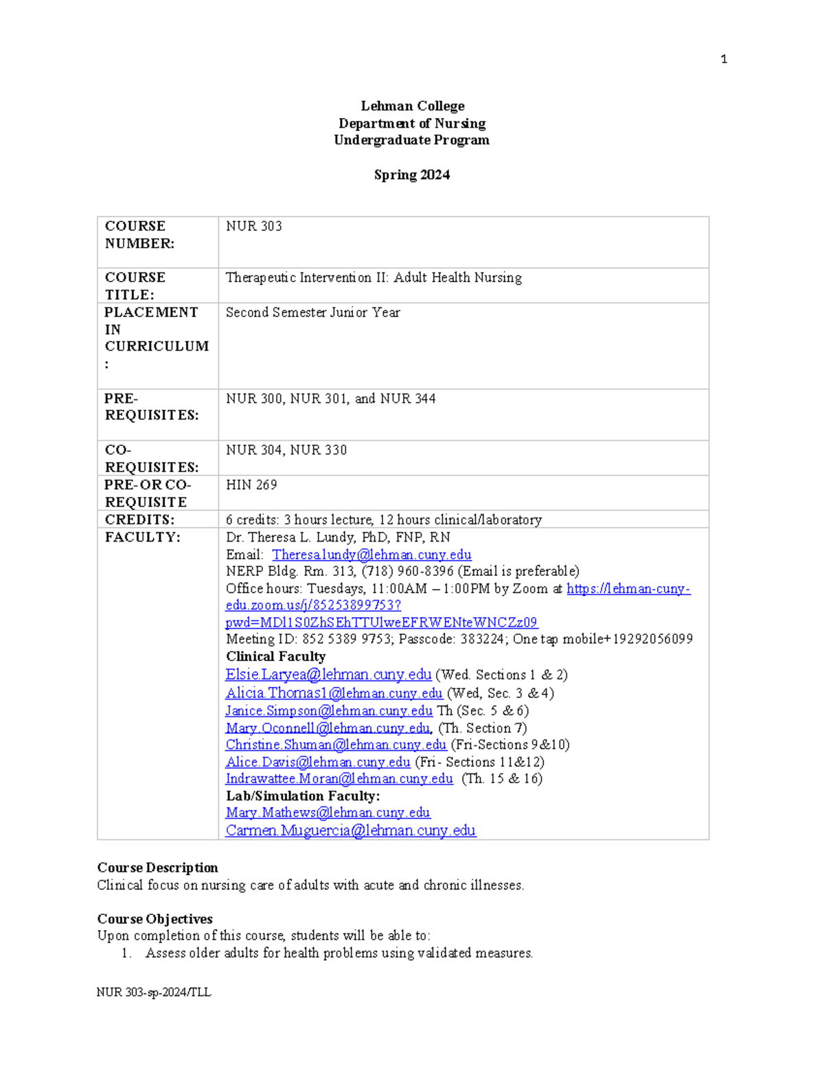 303 syllabus 2-sp 2024-Lundy - Lehman College Department of Nursing ...