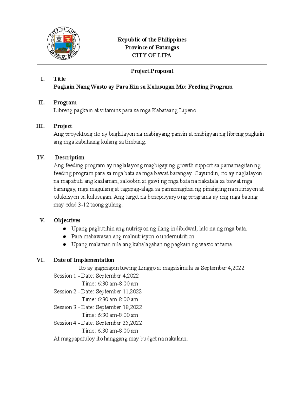 Kyle-project-proposal - Republic of the Philippines Province of ...