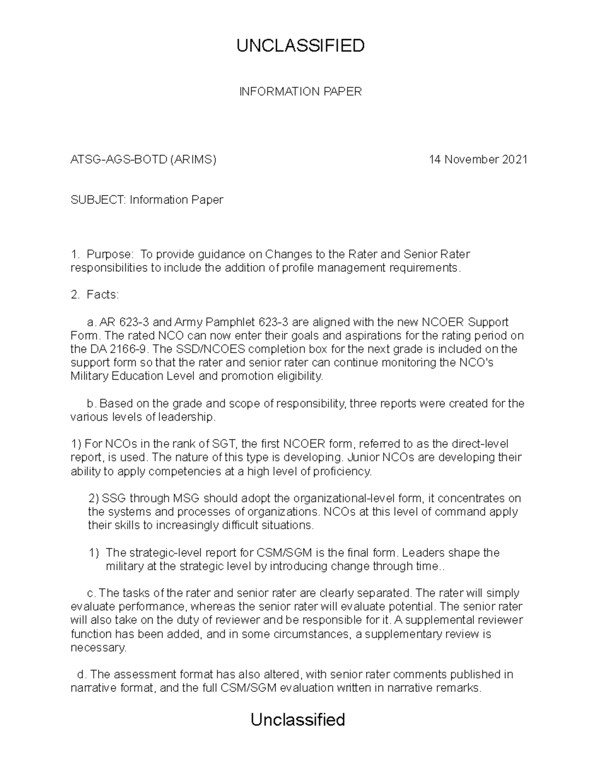 Information Paper - UNCLASSIFIED INFORMATION PAPER ATSG-AGS-BOTD (ARIMS ...