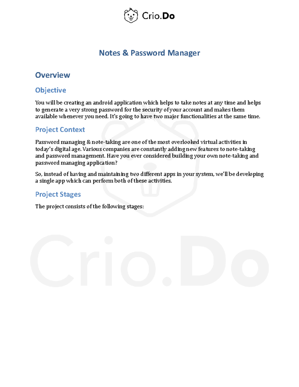 ME Project NOTE PASS - Notes & Password Manager Overview Objective You ...