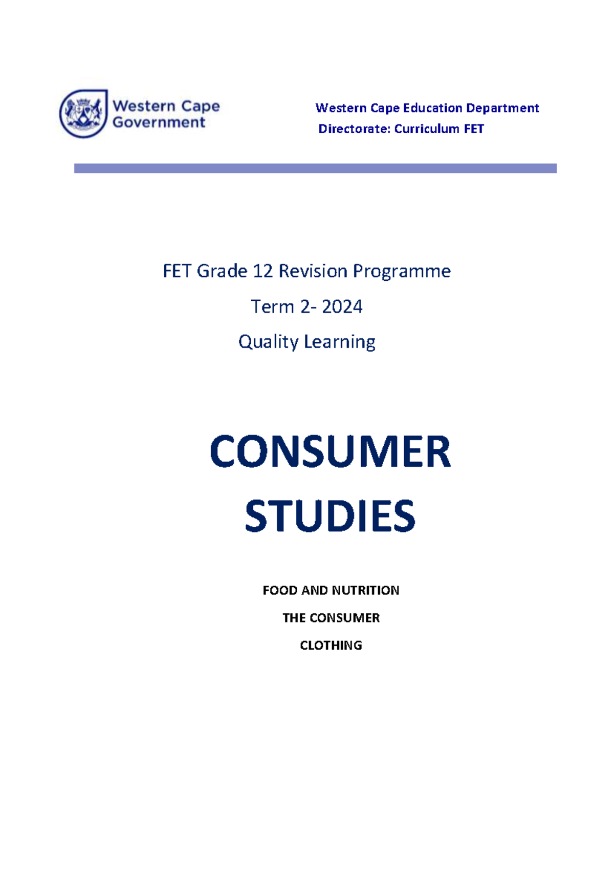 Matric Support Material Consumer Studies Term2 - Western Cape Education ...
