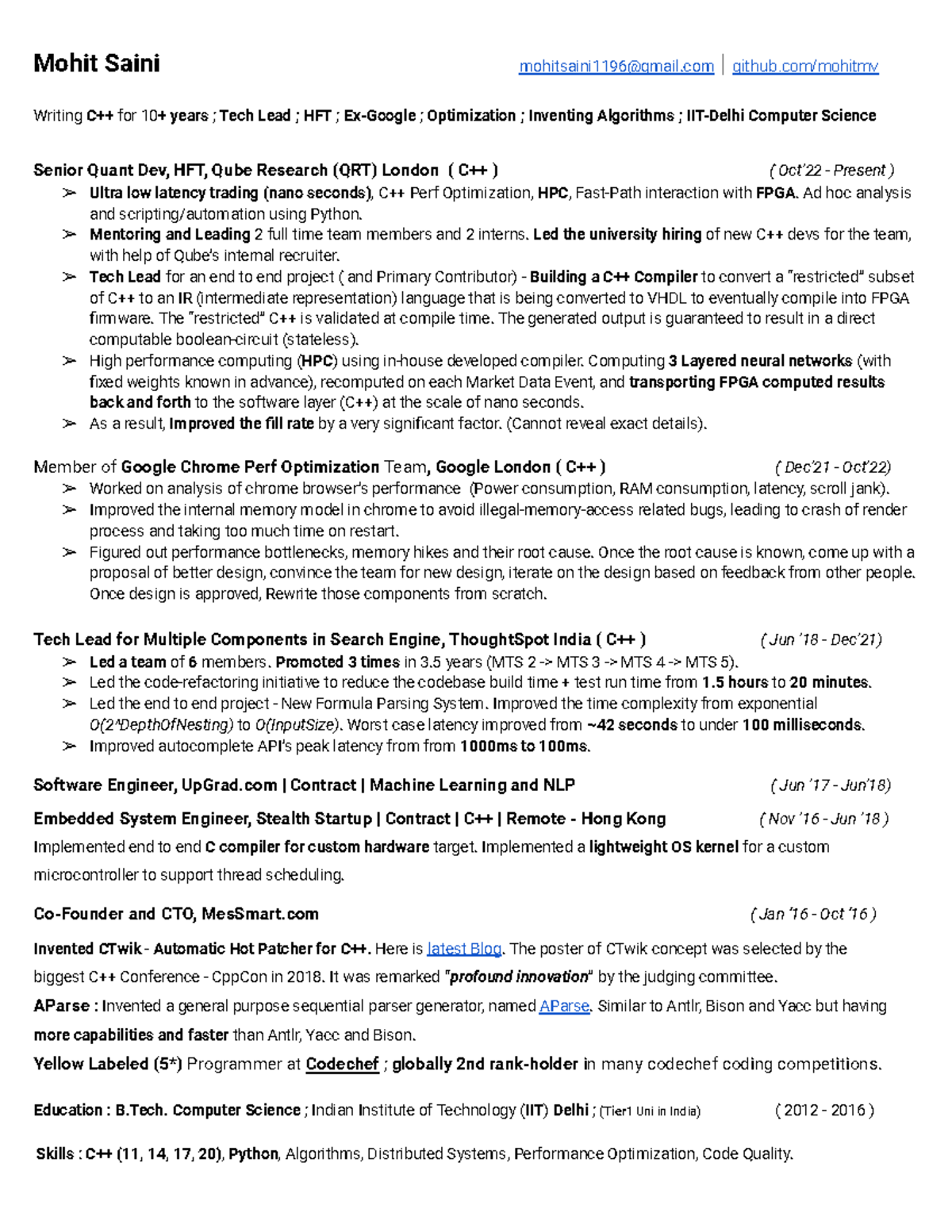 Mohit Saini Resume Short 3 Oct 2023 - Mohit Saini mohitsaini1196@gmail | github/mohitmv Writing ...
