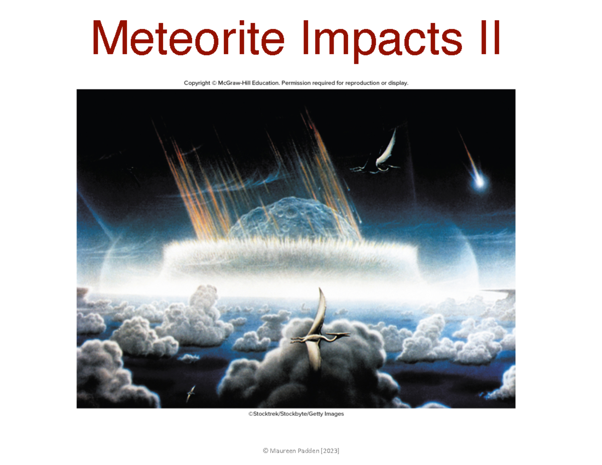 2GG3 Lecture 31 Meteorite Impacts II F23 - Meteorite Impacts II Crater ...