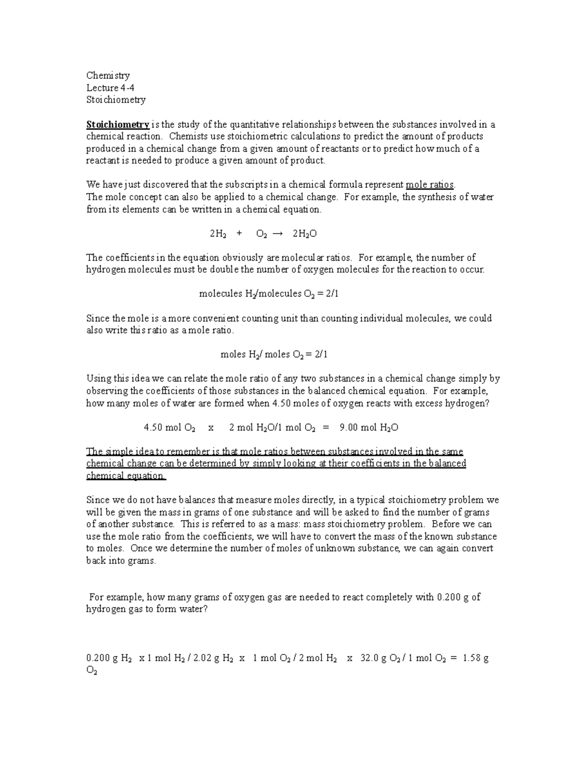 Lecture 4-4 Mass-Mass Stoichiometry empty grid - Chemistry Lecture 4 ...
