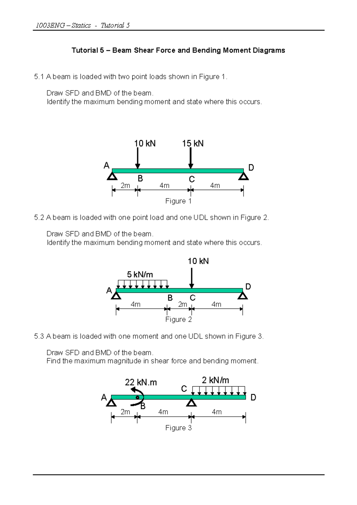 Statics-and-Materials-tut5 Beam1 - 100 3ENG – Statics - Tutorial 5 ...