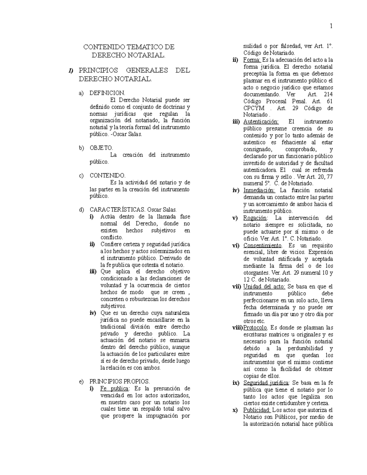 Notariado - CONTENIDO TEMATICO DE DERECHO NOTARIAL. 1) PRINCIPIOS ...