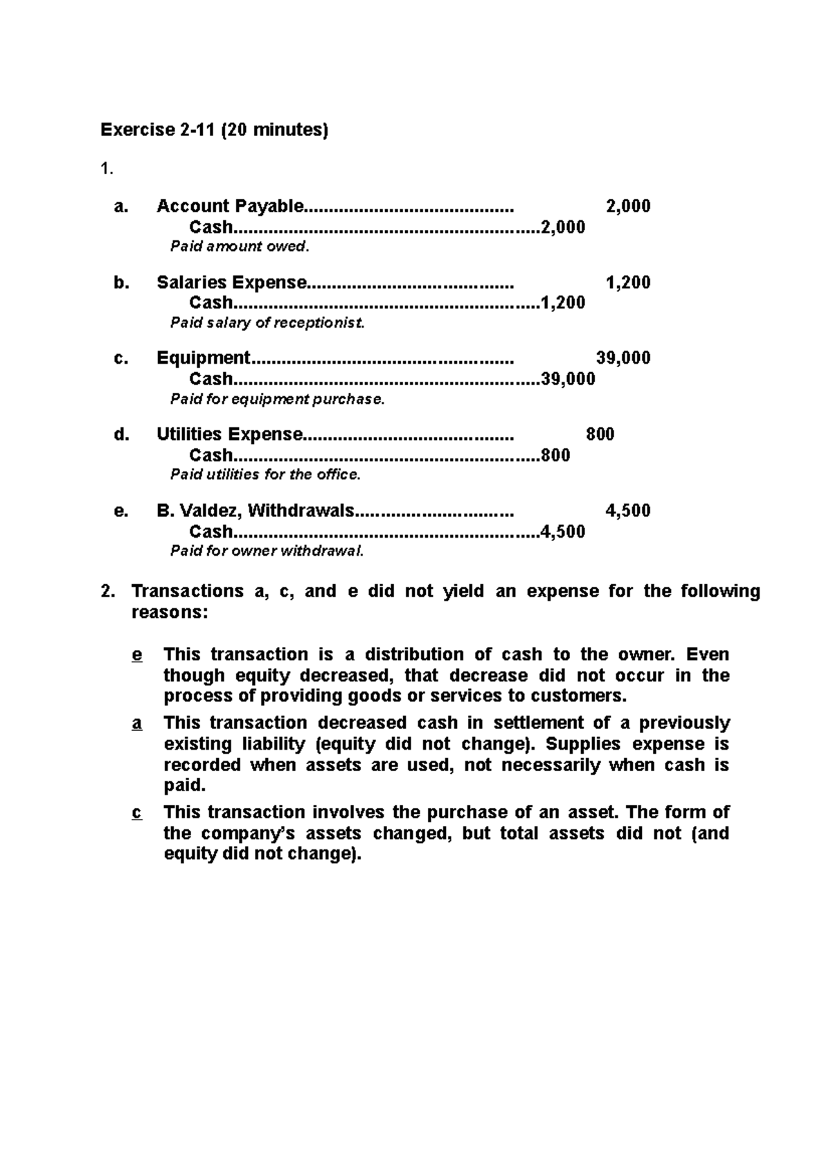 Homework 1 Answer - Exercise 2-11 (20 minutes) 1. a. Account - Studocu