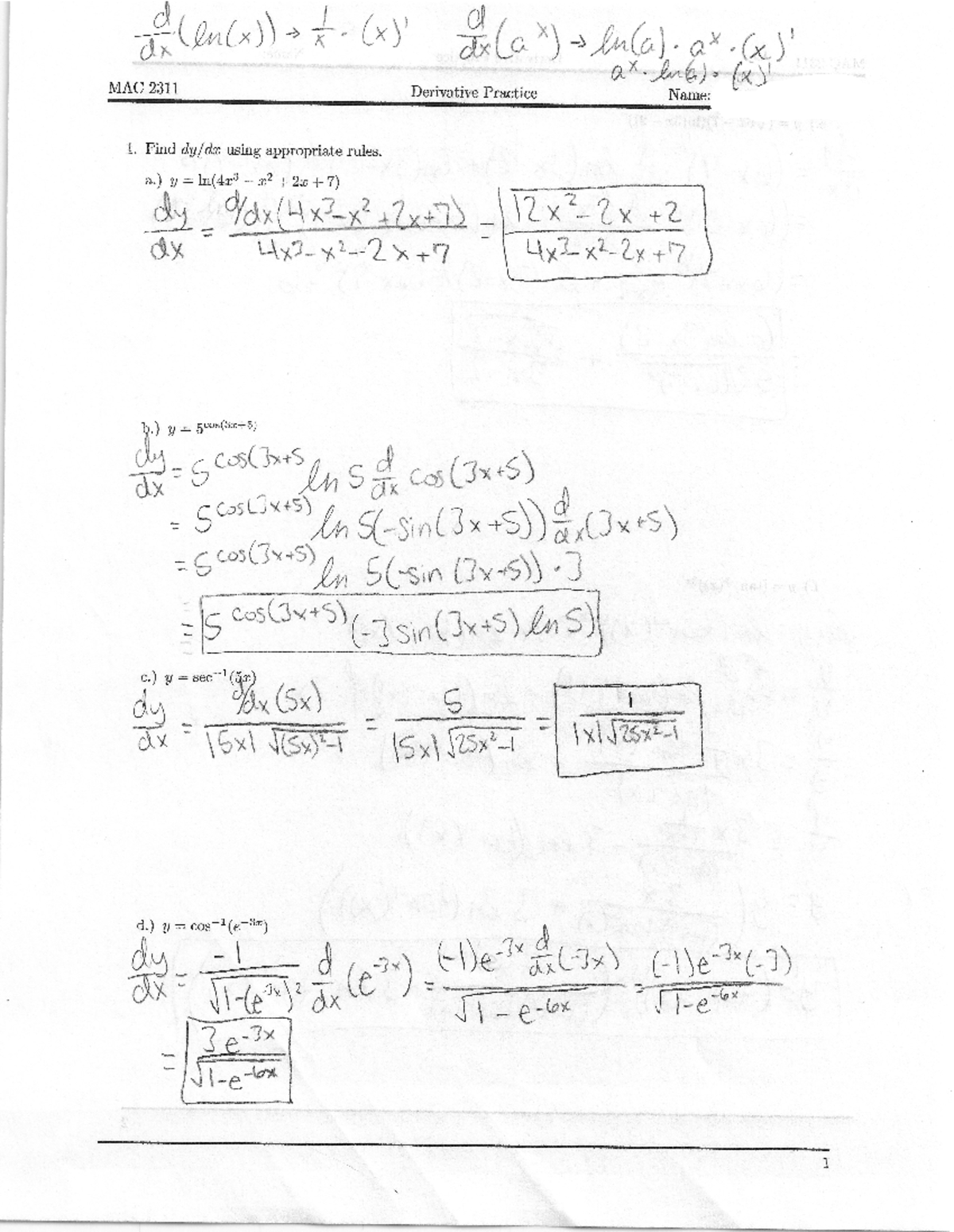 Success Assignment 7 - Derivative Practice - MAC 2311 - Studocu