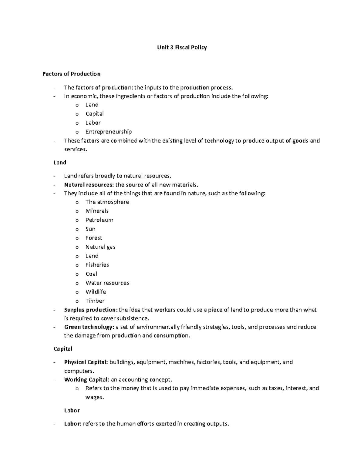 Macro-economics unit 3 notes - Unit 3 Fiscal Policy Factors of ...