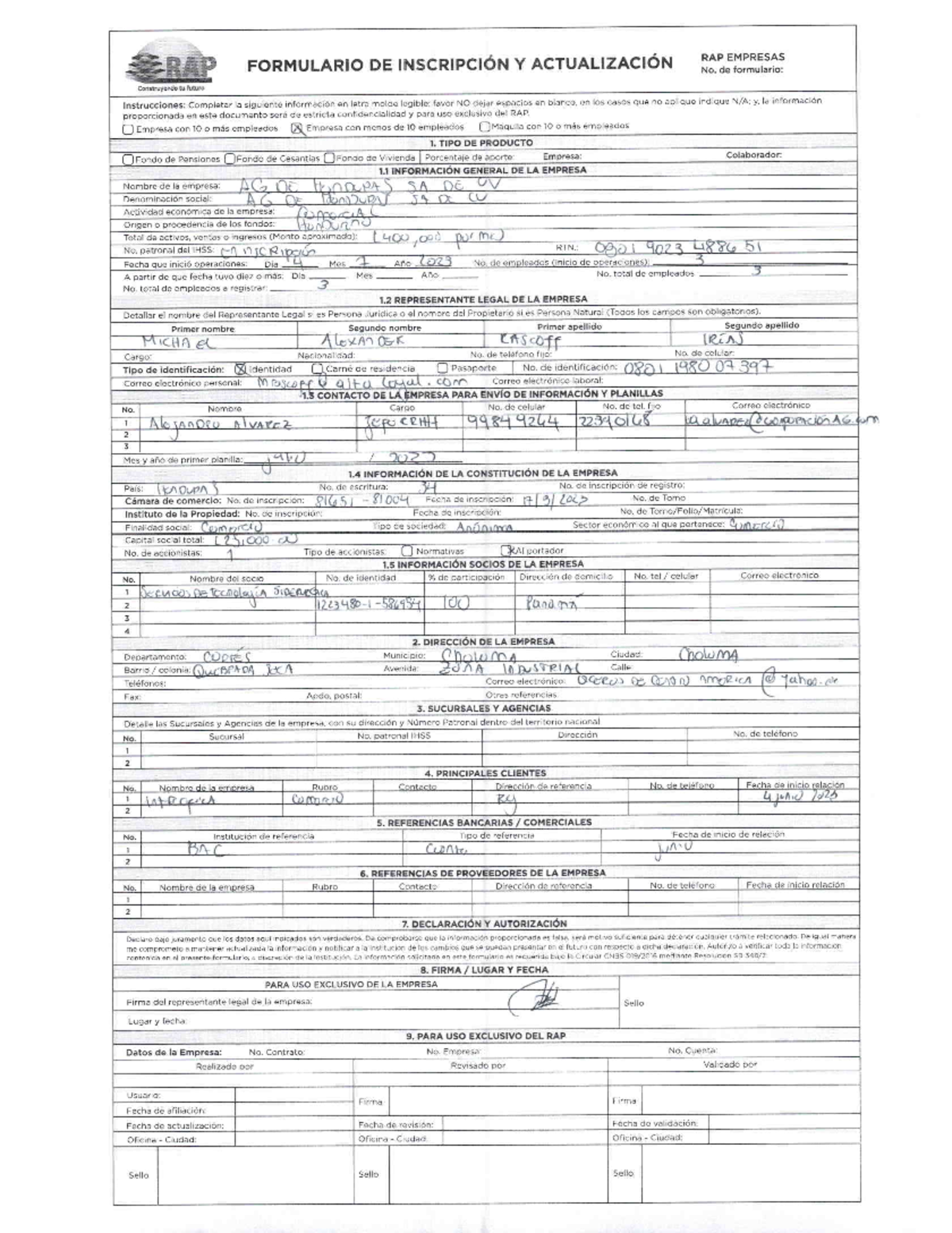 2023 - 07 - 04 Solicitud RAP - AG DE Honduras - ConstruyendoRAP tu futuro FORMULARIO DE ...
