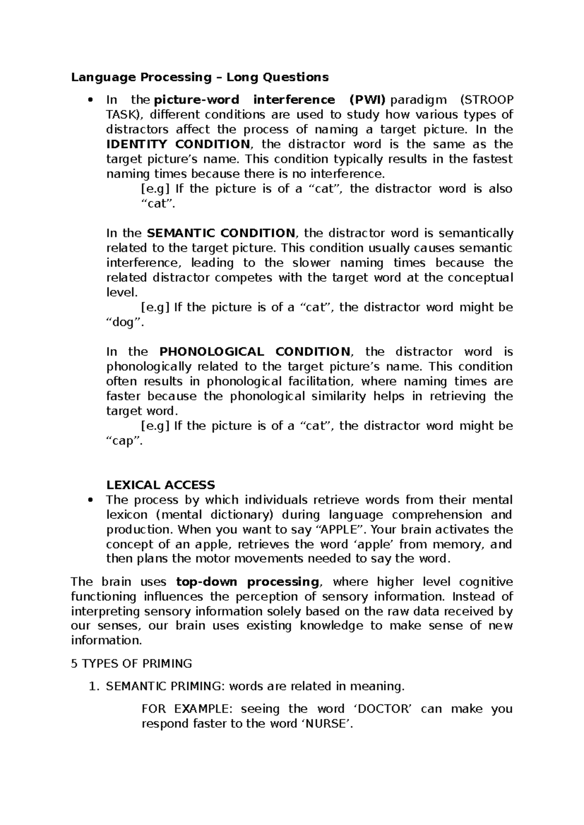GL Revision - Language Processing – Long Questions In the picture-word ...