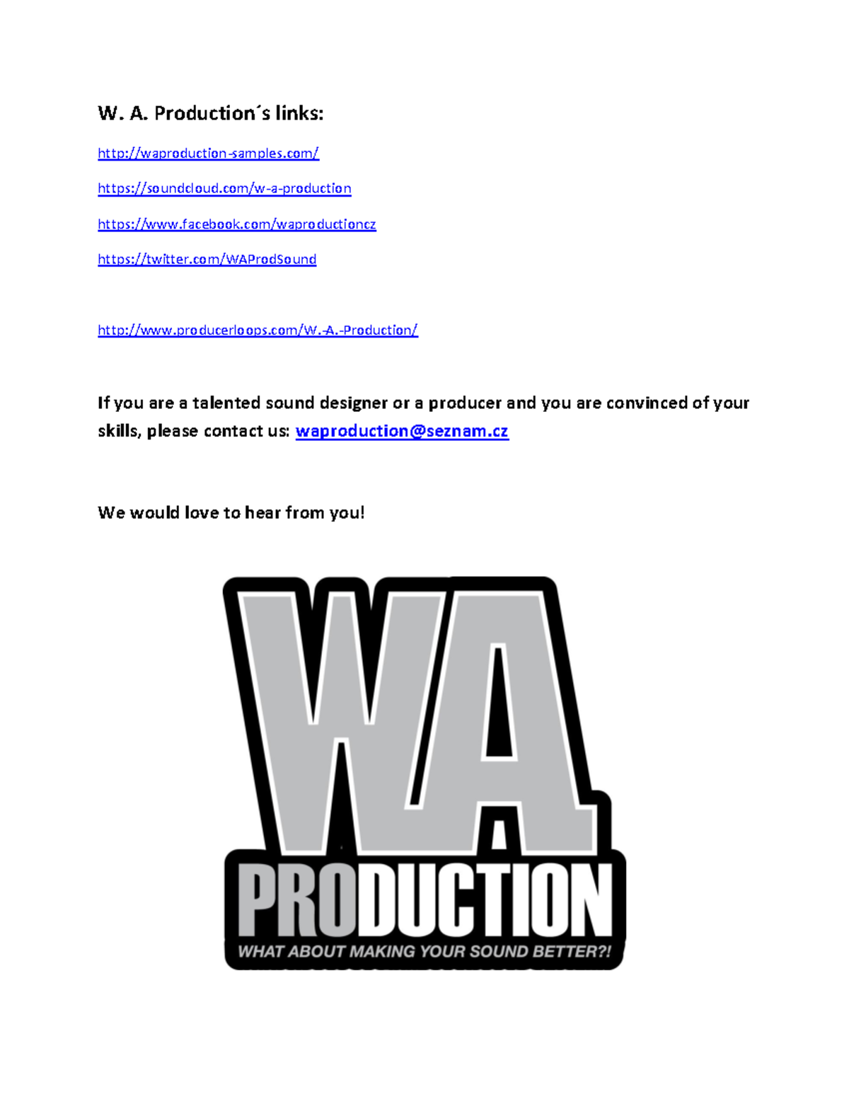 WA Production Links - Pass - W. A. Production ́s links: waproduction ...