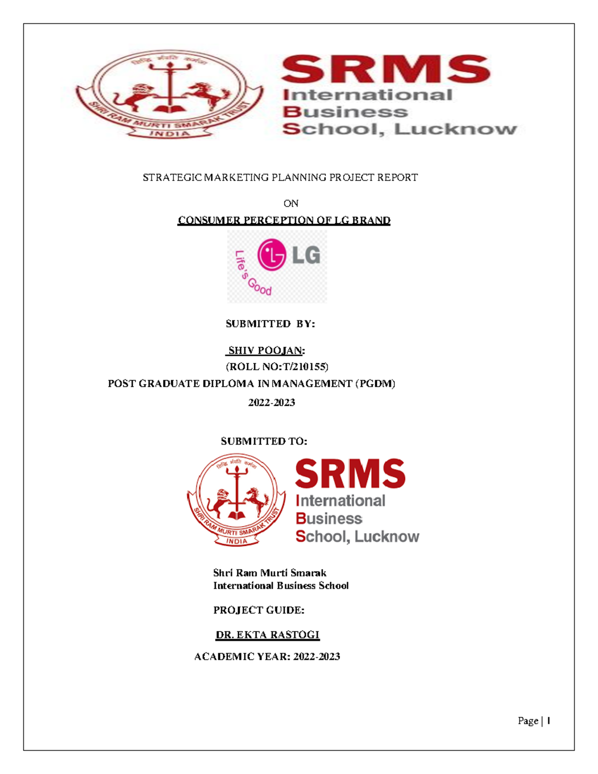 Project on Consumer Perception of LG Brand by Shivpoojan Soft Copy ...