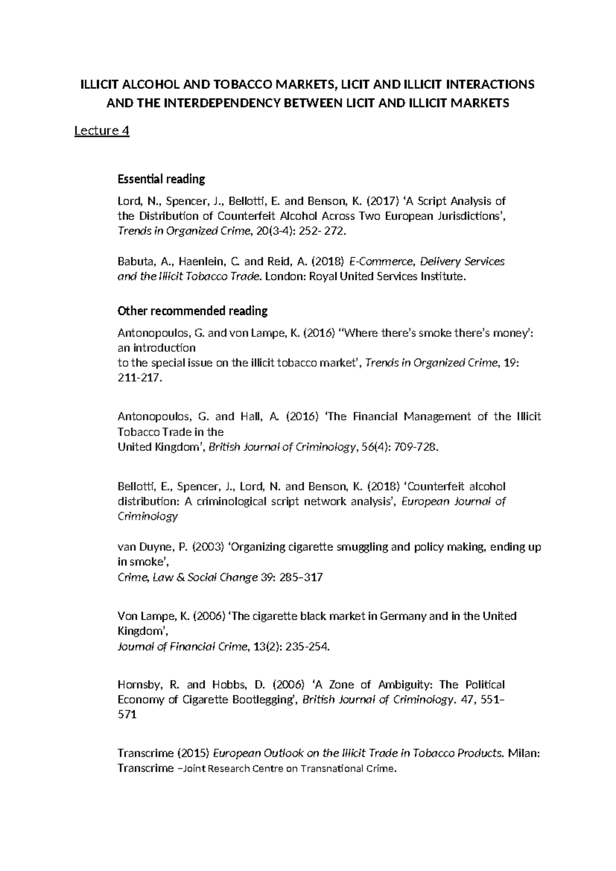 4 Alcohol Tobacco - nnnnn - ILLICIT ALCOHOL AND TOBACCO MARKETS, LICIT ...