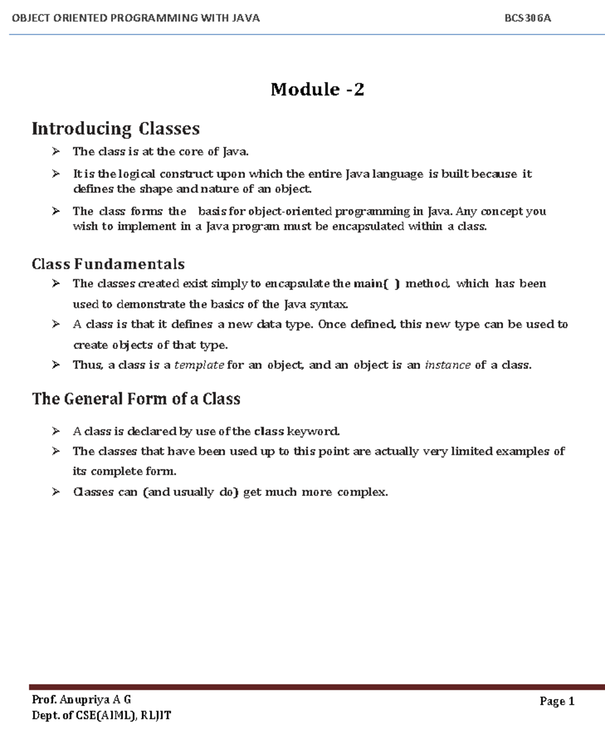 OOP- Module-2- Notes-NEW - Prof. Anupriya A G Page 1 Module - 2 ...