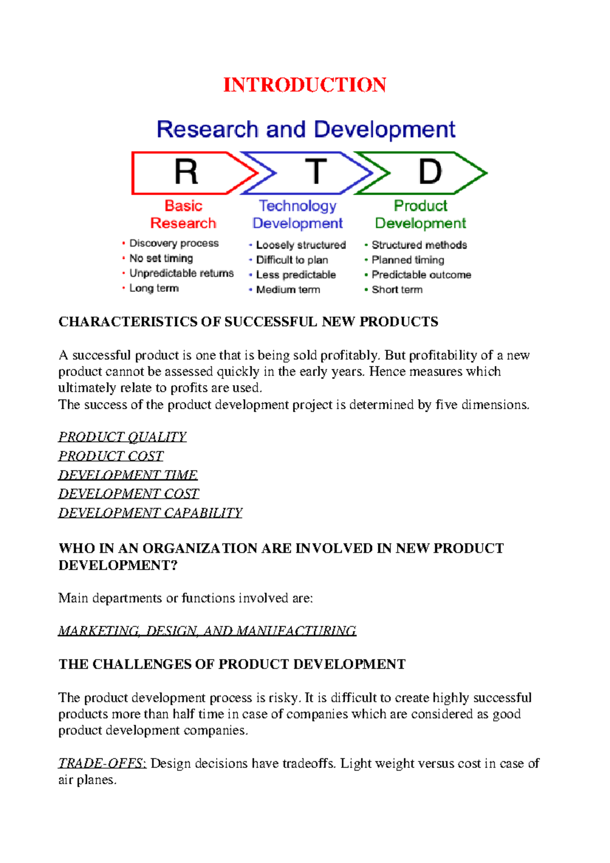 Summary of New Product Development - INTRODUCTION CHARACTERISTICS OF ...