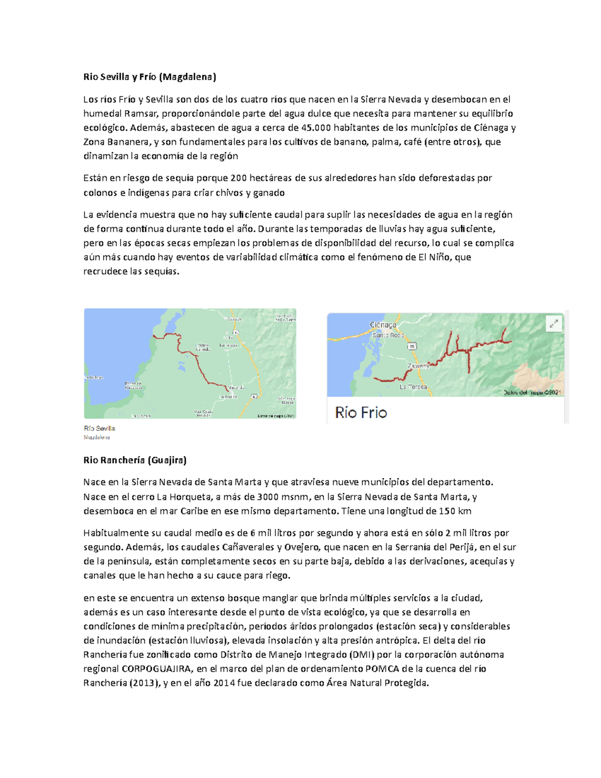 Rios - escrito sobre rios de colombia - Rio Sevilla y Frío (Magdalena ...