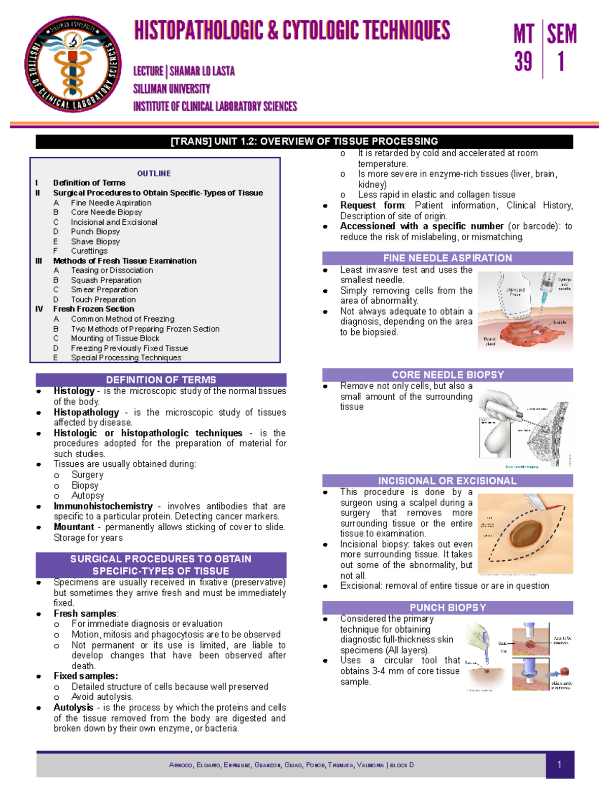 [1.2] MT 39 - Overview of Tissue Processing - OUTLINE I Definition of ...
