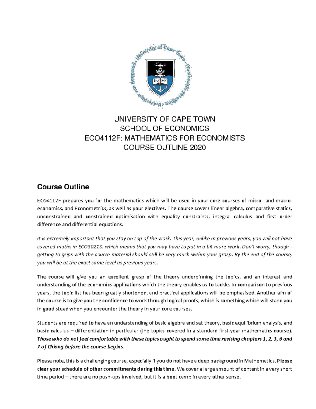 Course Outline Eco4112f 2020 Warning Tt Undefined Function 32 Warning Tt Undefined