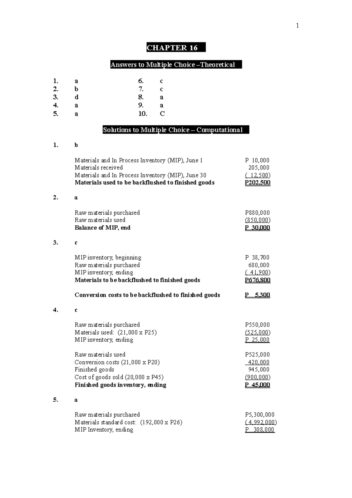 Pdfcoffee - Answer Key - CHAPTER 16 Answers to Multiple Choice –Theoretical 1. a 6. c 2. b 7. c ...