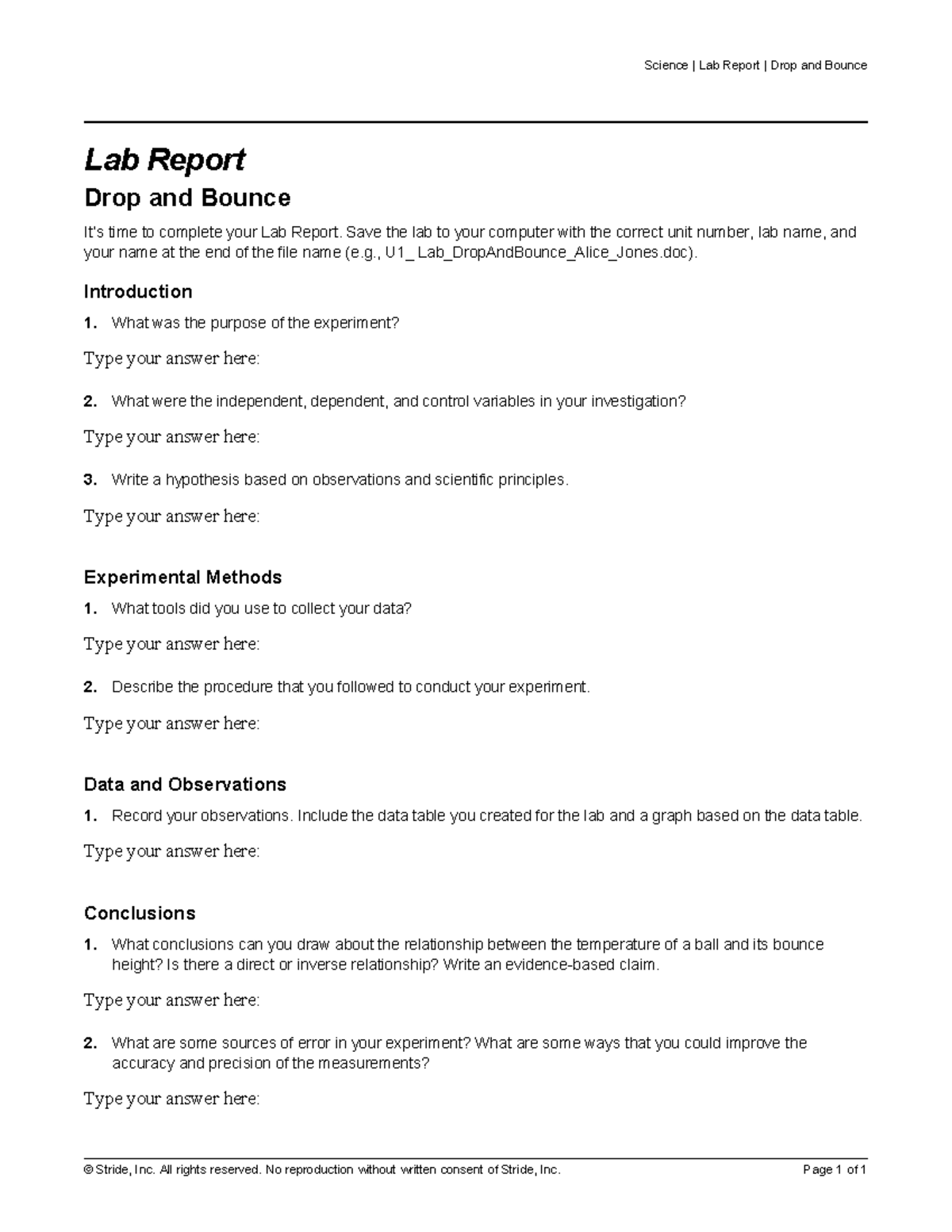 8516160 - Htextrsytds - Science | Lab Report | Drop and Bounce Lab ...