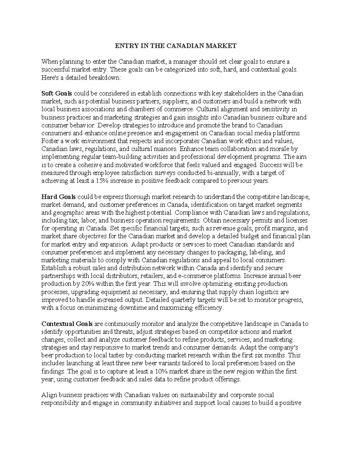 Entry into the Canadian Market: Strategies and Insights - ENTRY IN THE ...