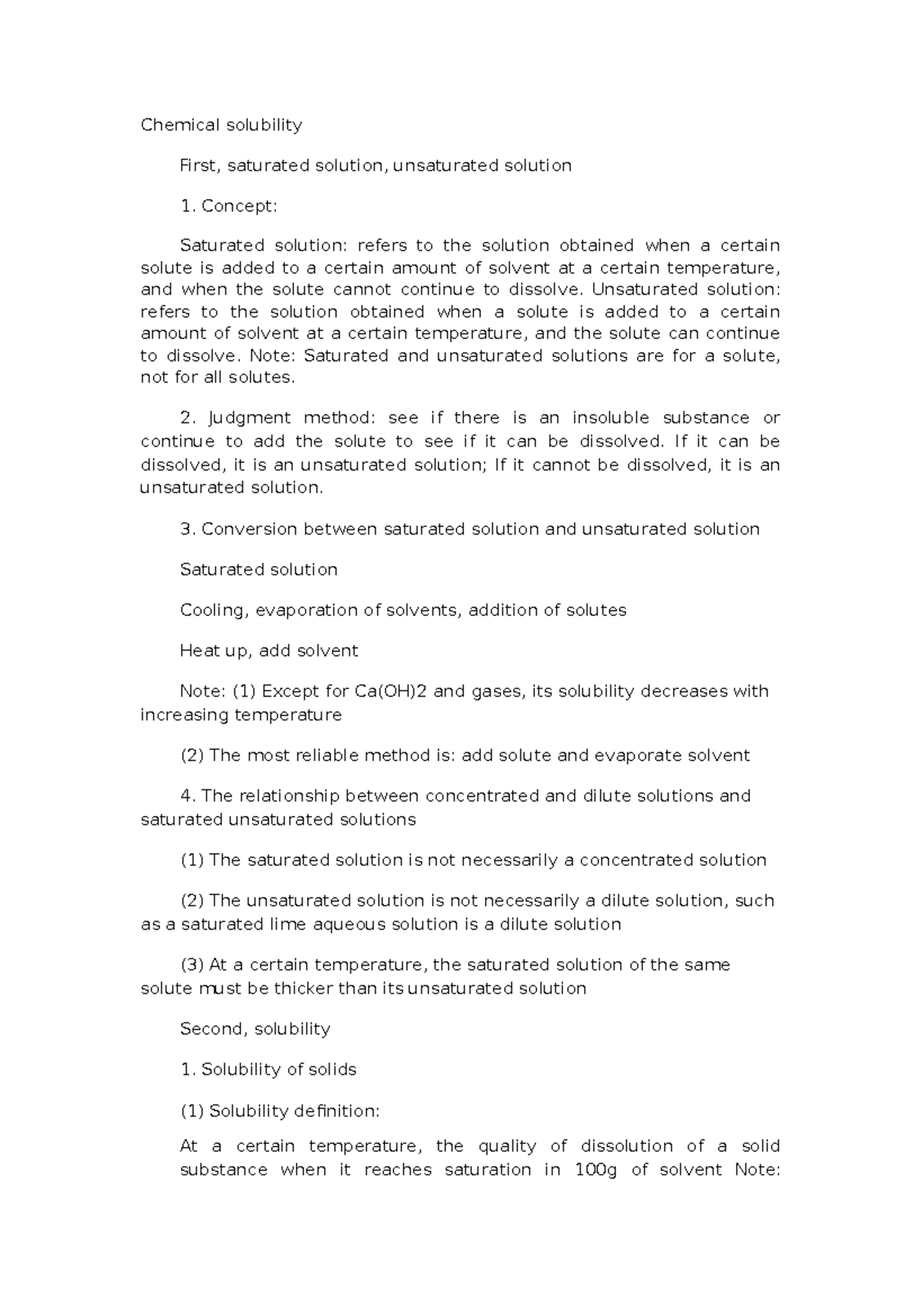 Chemical solubility CH151 - Chemical solubility First, saturated solution, unsaturated solution ...