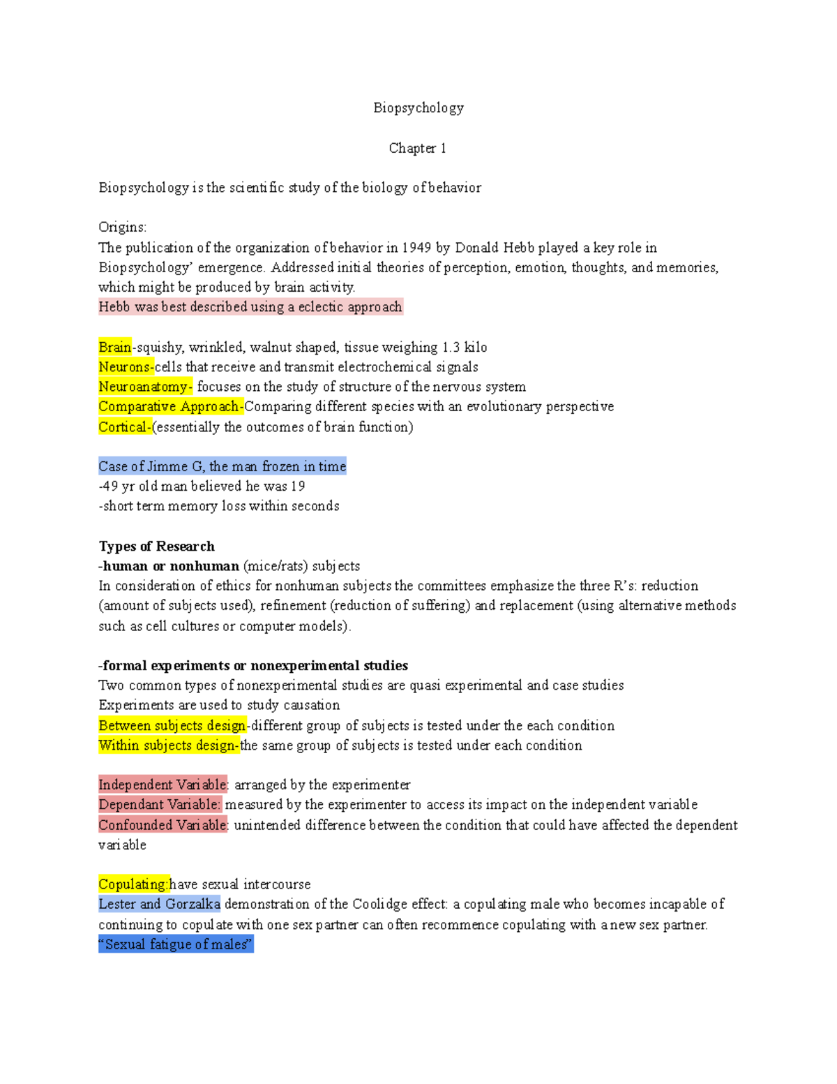 PSYC 2410 - notes - Biopsychology Chapter 1 Biopsychology is the ...