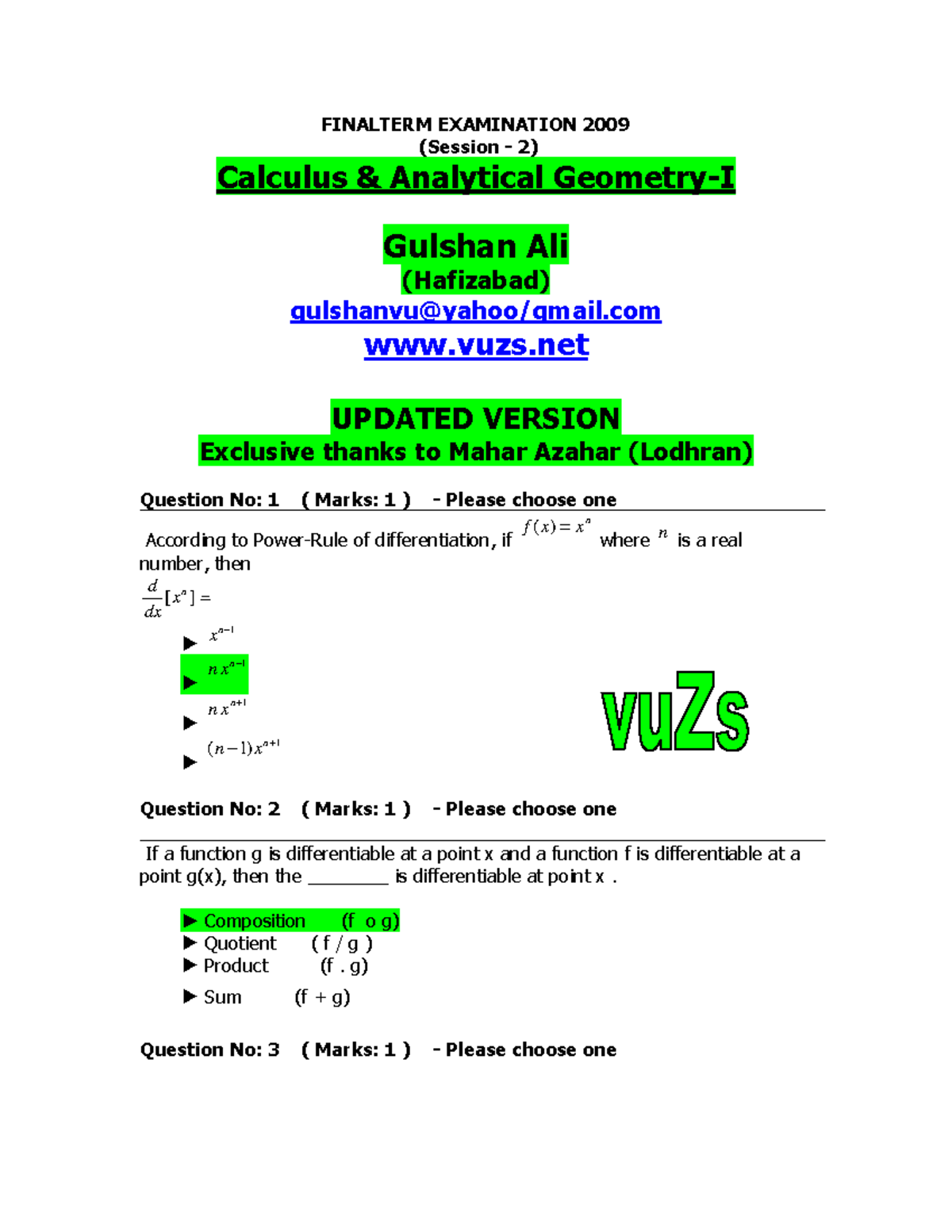 MTH101Paper 4Final Term Solved Paper Updated - - Studocu