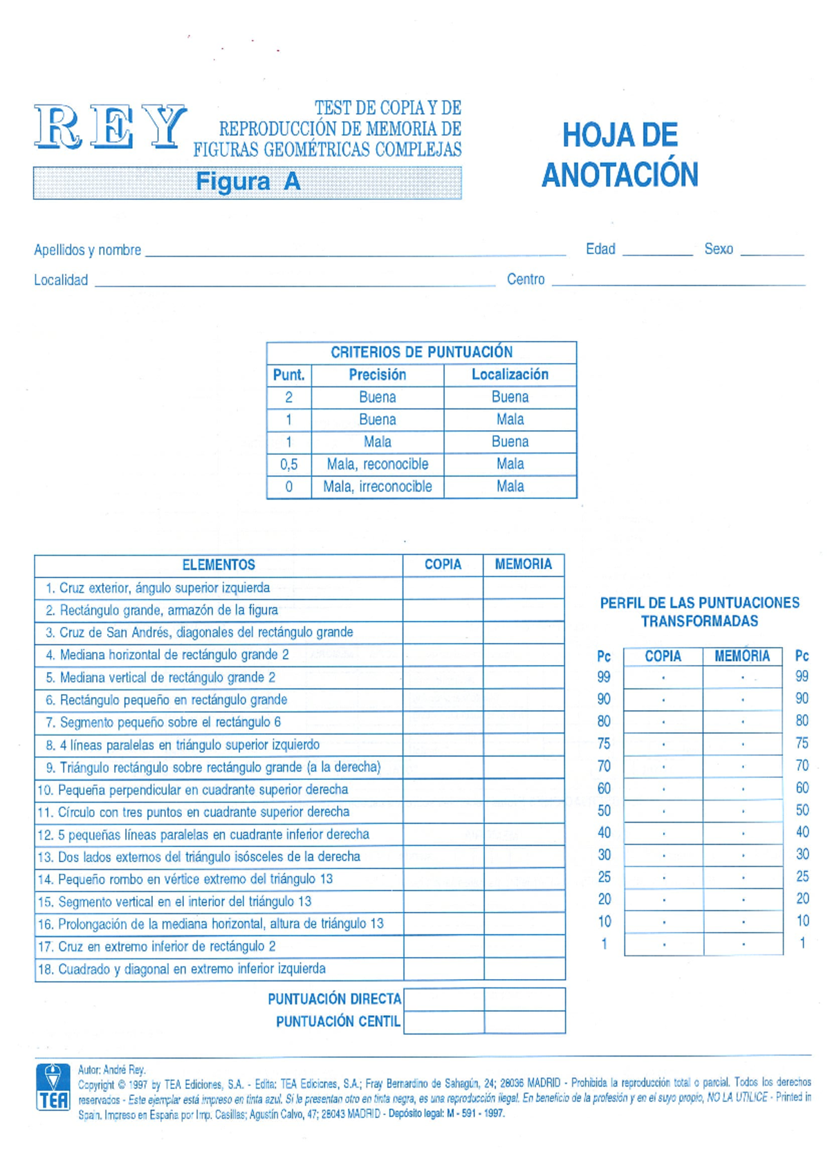 Plantilla corrección TEST DE REY - Psicologia - Studocu