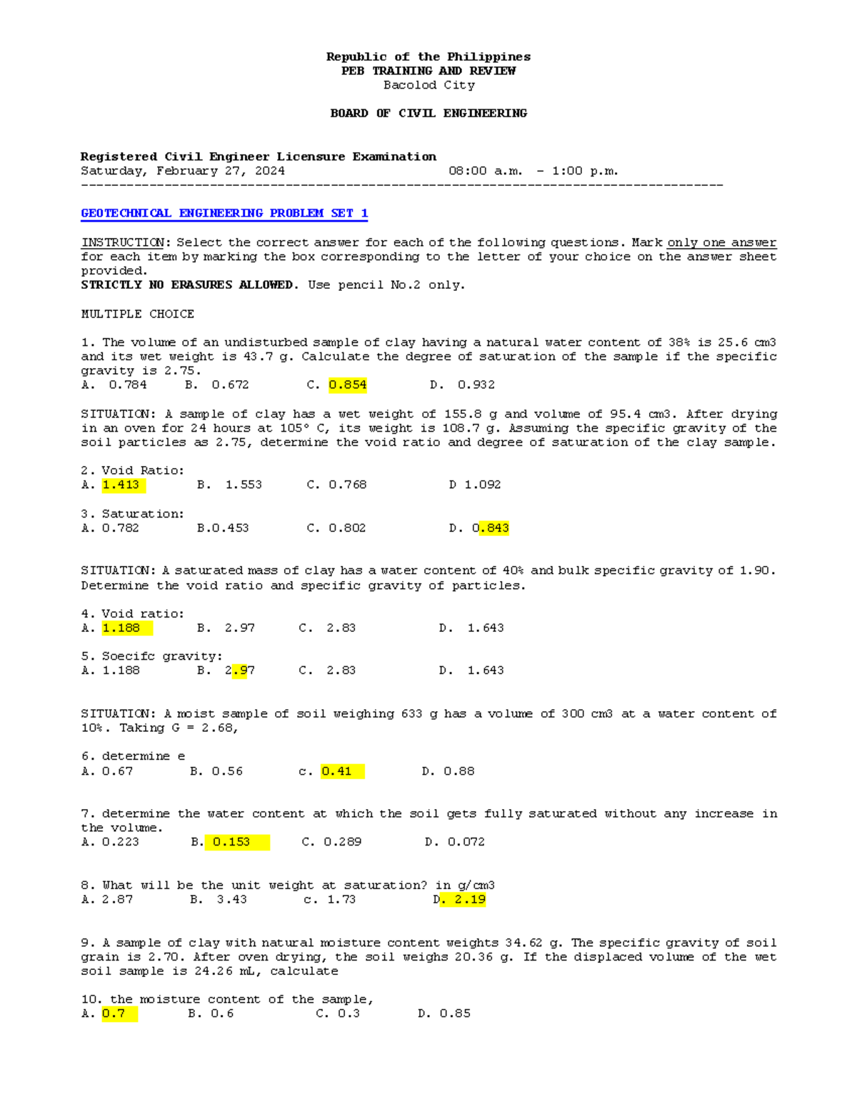 Problem SET- Geotech 1 - good item - Republic of the Philippines PEB ...