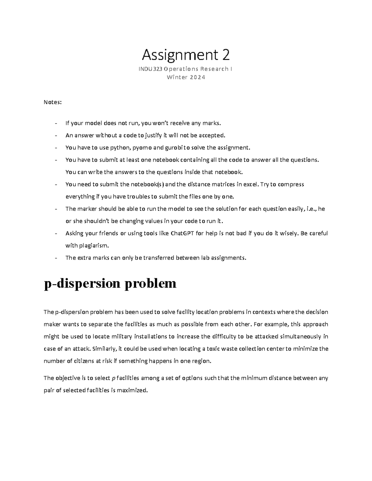 Assignment 2 INDU 323 using python - Assignment 2 INDU 323 Operations ...