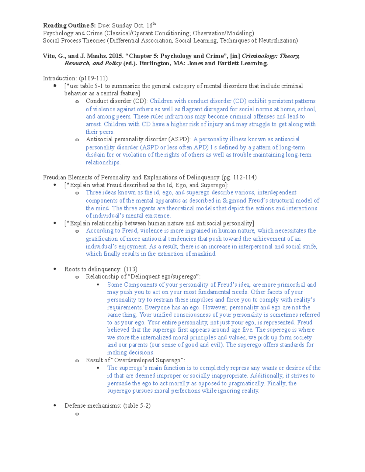 Reading Outline 5 Psychology and Social Process Theories-1 2 - Reading ...