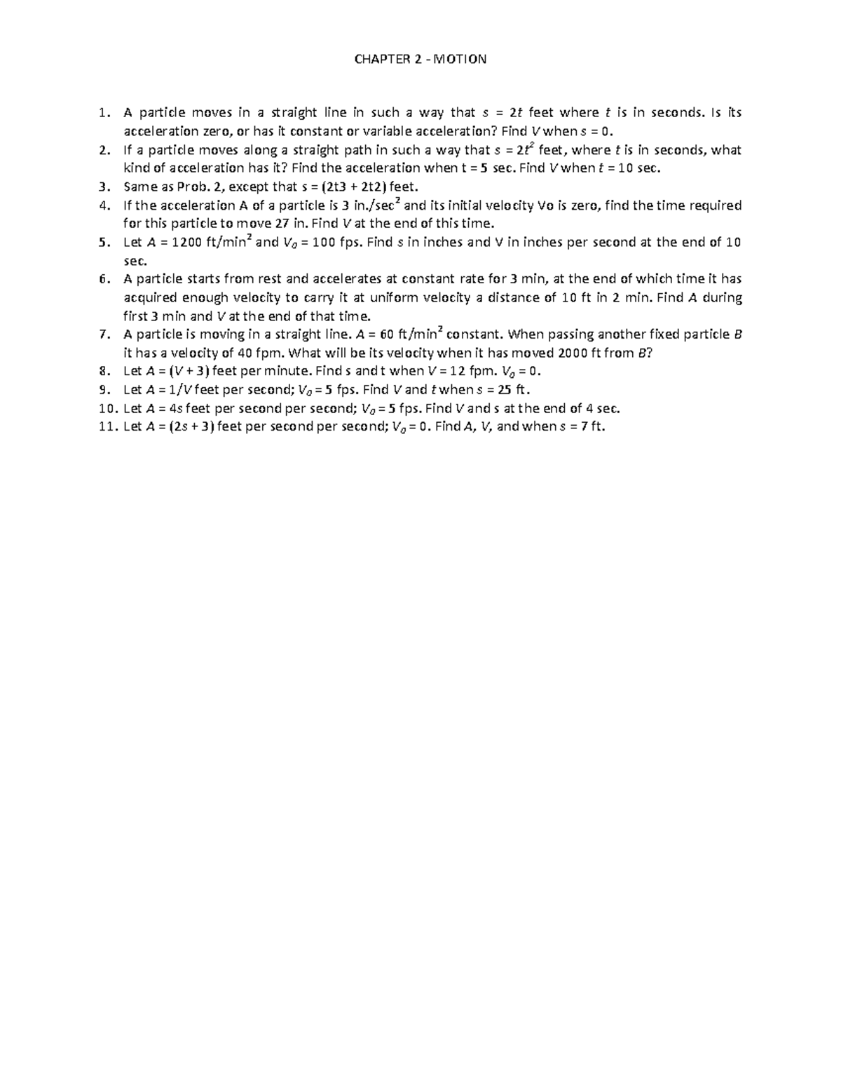 basic motion rectilinear problems that - CHAPTER 2 - MOTION A particle ...