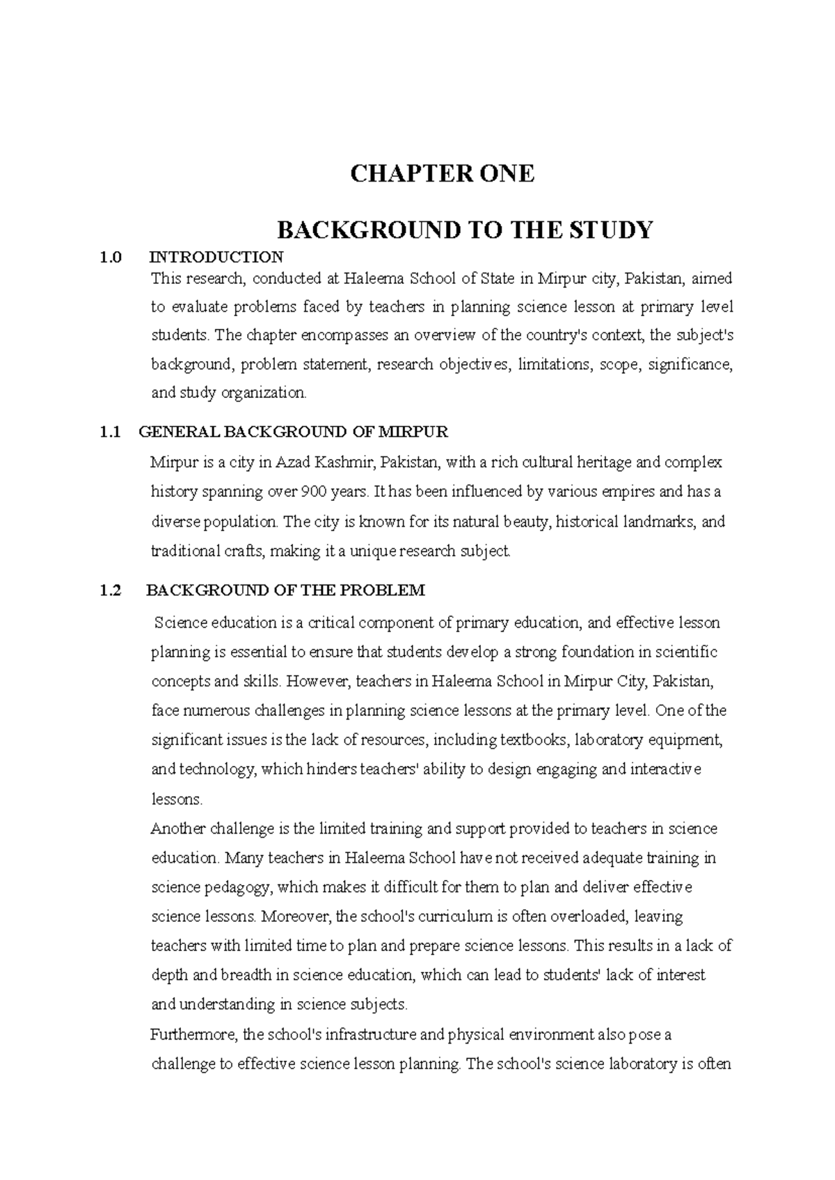 Complete research - Asslamualikum - CHAPTER ONE BACKGROUND TO THE STUDY ...