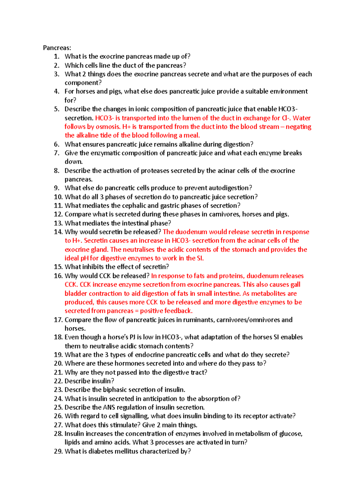 Pancreas - Questions made from lecture notes. - Pancreas: 1. What is ...