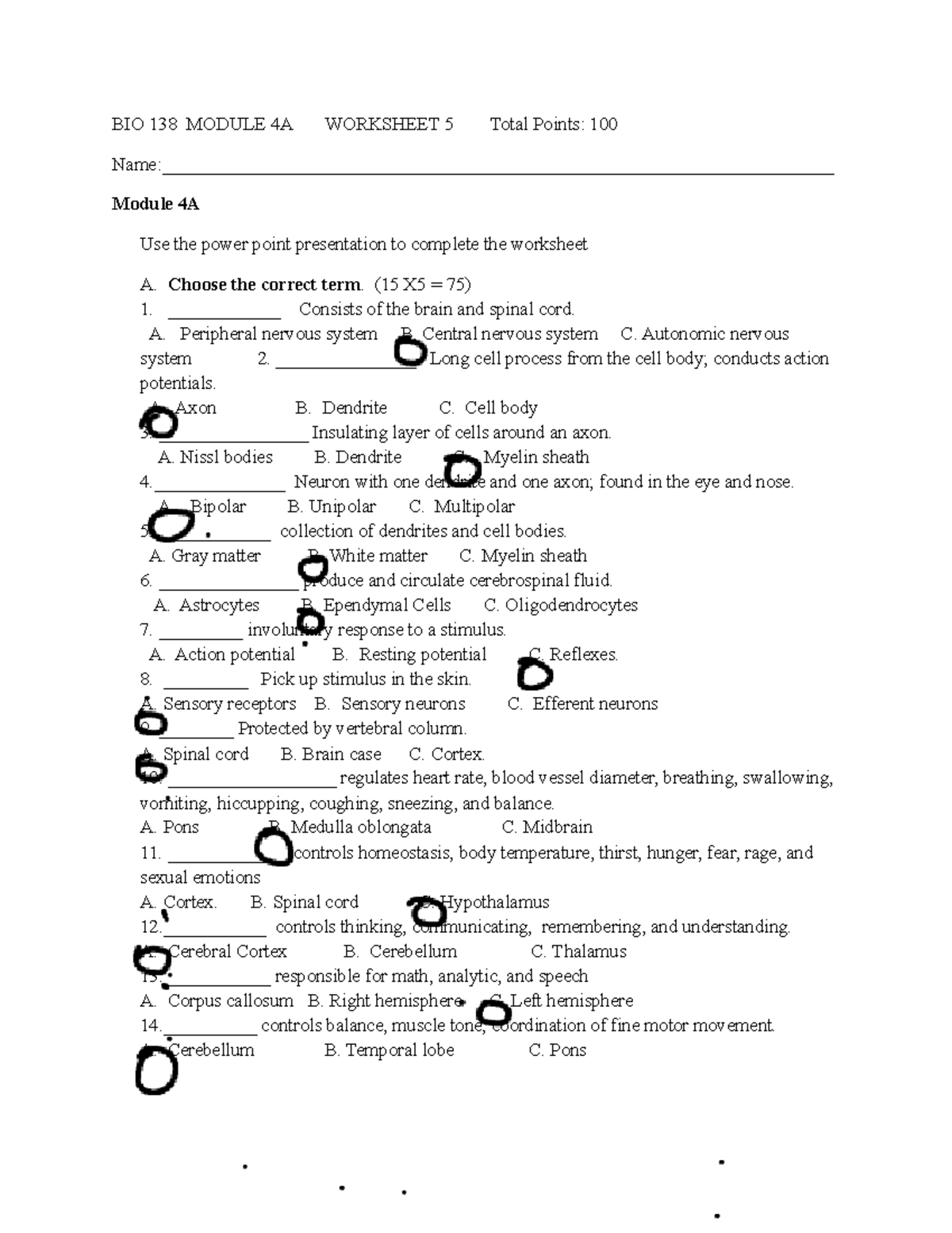 BIO 138 Module 4A Worksheet 5 - BIO 138 MODULE 4A WORKSHEET 5 Total ...